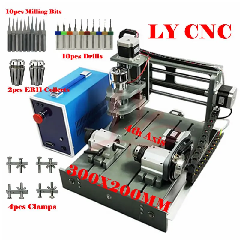 Mini-Desktop-CNC-3020-Router-USB-Parrallel-2in1-Port-4-Axis-ER11 ...
