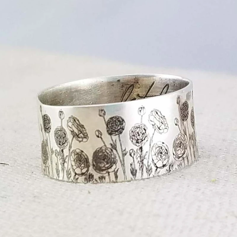 Anillos de flores Vintage plateadas para mujer, sortija Floral de seta ...