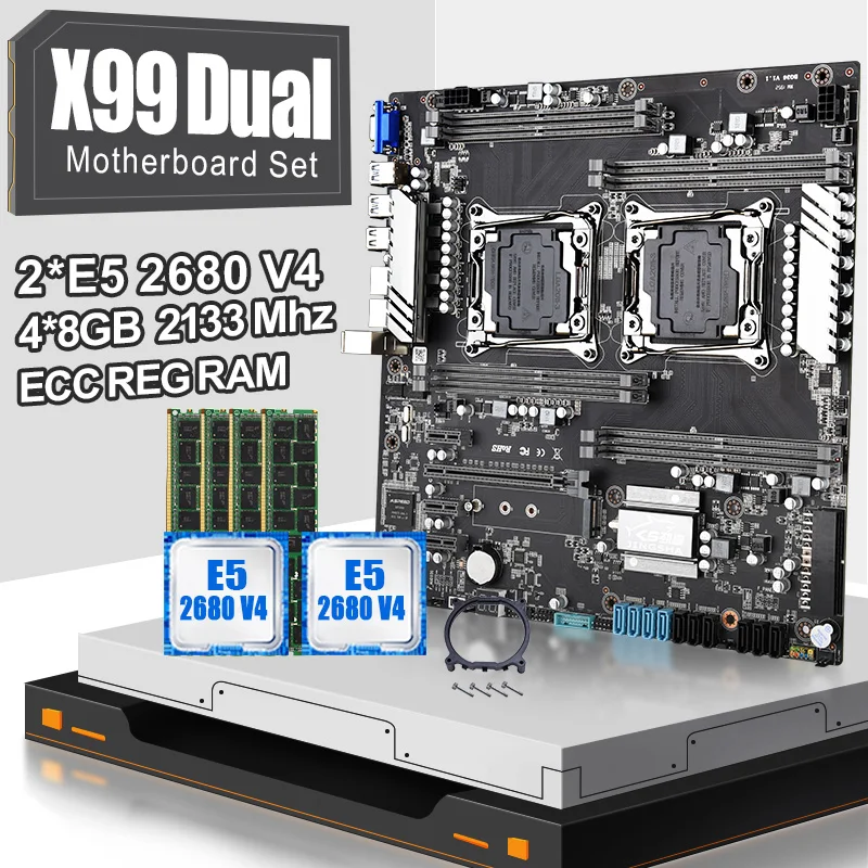 JINGSHA X99 Dual CPU Motherboard Set LGA 2011 3 With E5 2680V4 And 4PCS ...