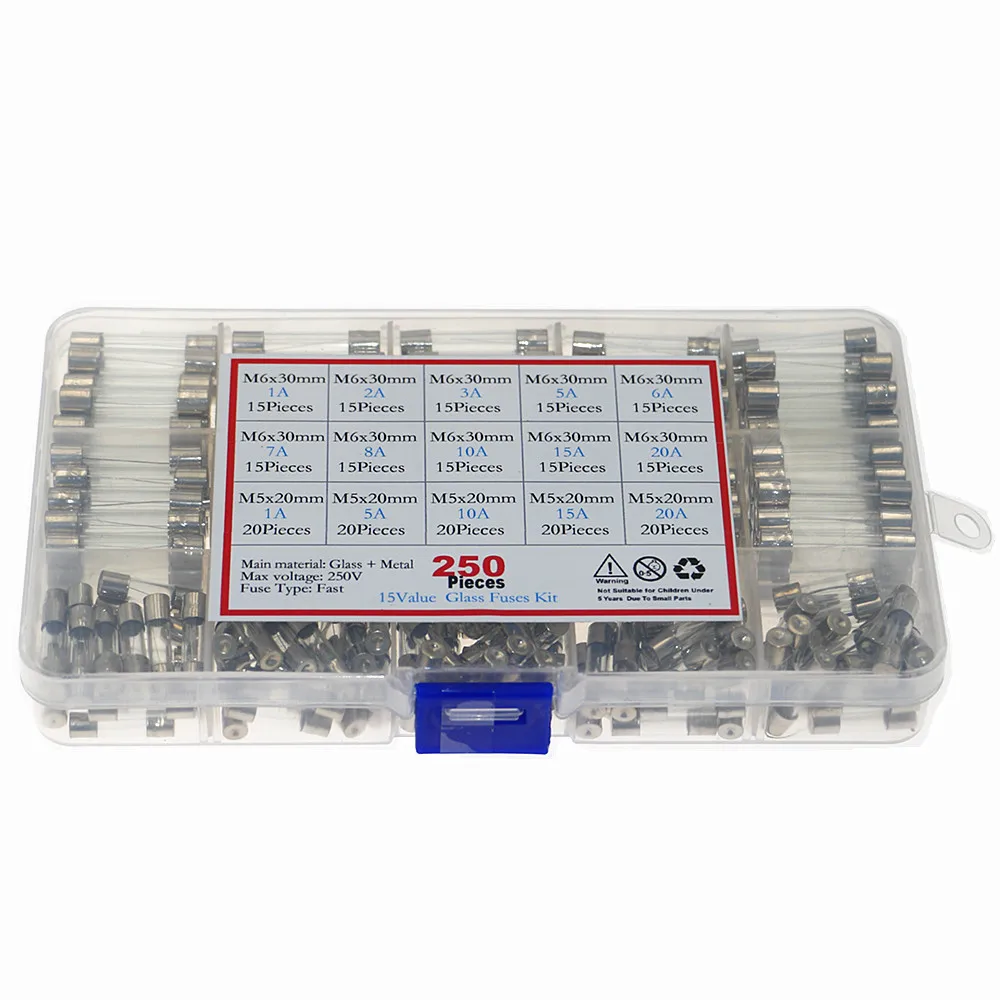 250Pcs-box-Set-Kit-Glass-Fuses-5x20mm-6x30mm-Fuse-Assorted-Kits-Quick ...