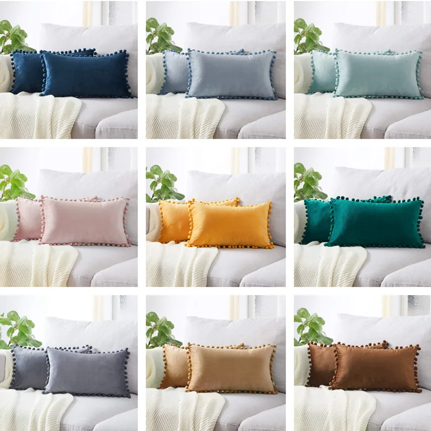 Funda-de-coj-n-de-terciopelo-suave-con-pomp-n-para-sof-cubierta-de ...