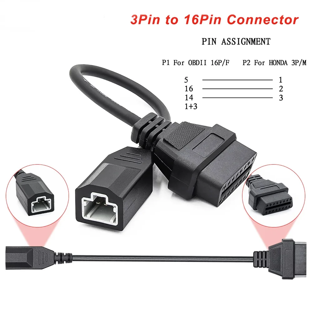 Car-Adapter-for-Honda-OBD2-3-pin-to-OBD2-16-pin-OBD2-adapter-cable-OBD2 ...