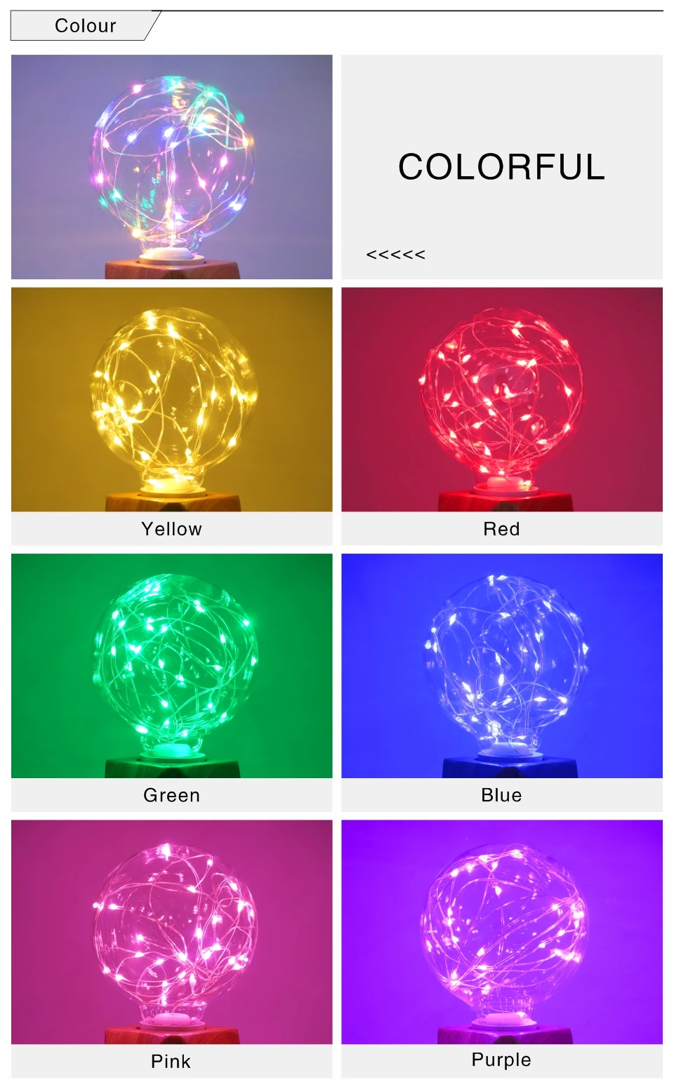 AMPOULE LED,Rose--Ampoule en verre G95 E27 110V 220V, guirlande LED ...