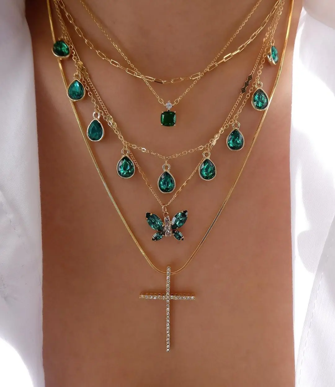 Green Stone Water Drop Alloy Colar de Pingente para Mulheres, Boho ...