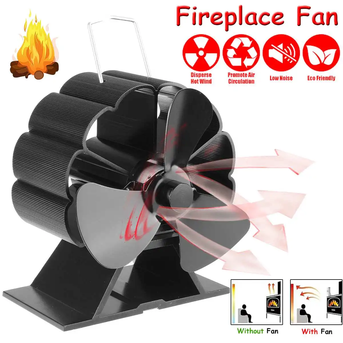 Silent 3 Blades Fireplace Stove Fan Thermal Power Fan Wood Log Burner ...