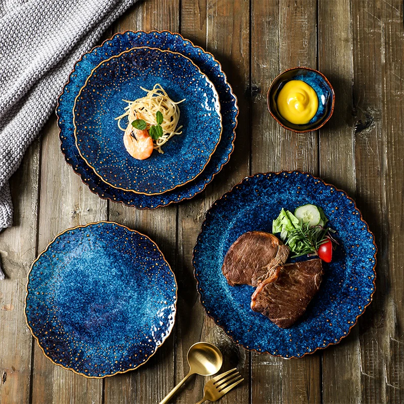 Kiln Change Starry Sky Ceramic Dinner Plates Nordic Modern Restaurant ...