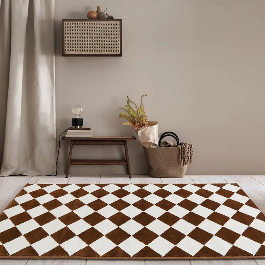 Retro Style Vintage Brown Plaid Wool Blending Runner Rug , Ins Popular ...