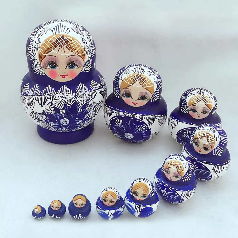 10PCS-Set-Lovely-Matryoshka-Wooden-Dolls-Nesting-Babushka-Russian-Hand ...