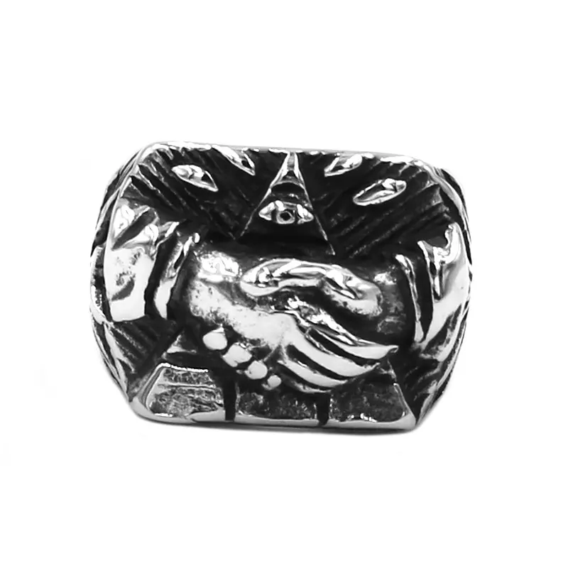 Wholesale-Illuminati-Pyramid-Eye-Handshake-Ring-Stainless-Steel-Jewelry ...