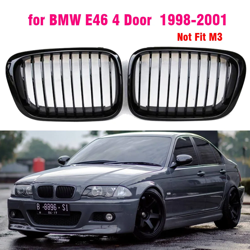 Gloss-black-Front-Kidney-Grille-Slat-Style-Grill-for-For-BMW-E46-4-door ...