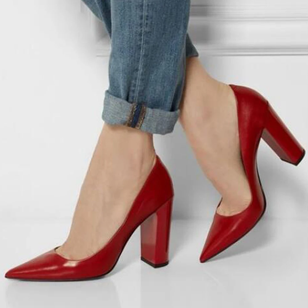 Minan Ser Red 11cm Heelpointed Toe Elegant Chunky Heels Shoes - Pumps ...