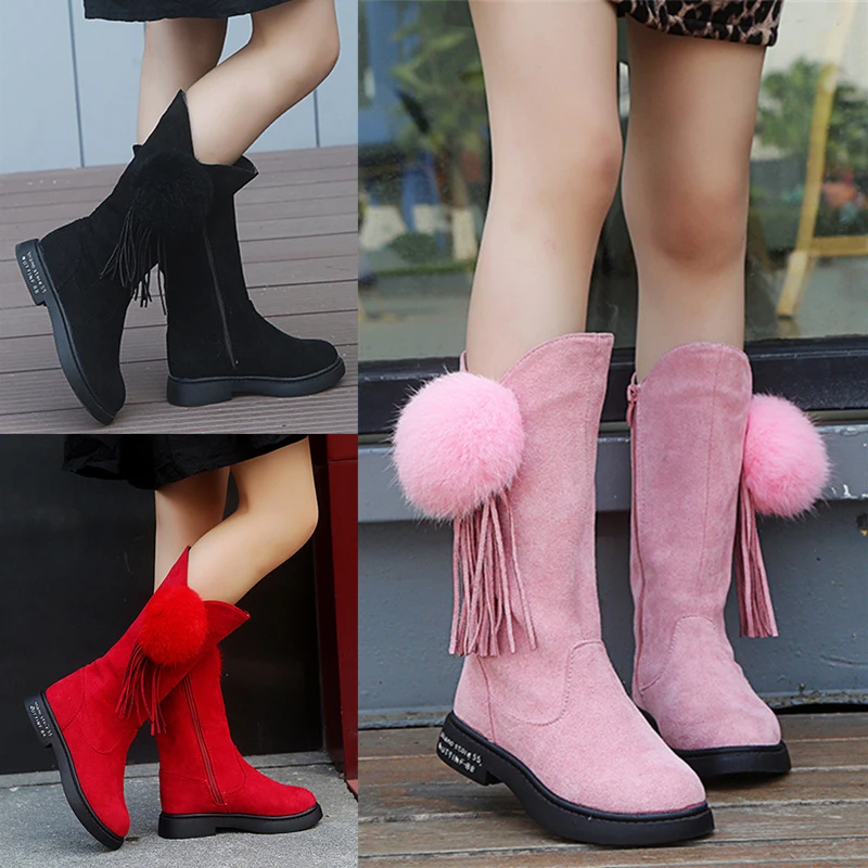 Girls Fringe Boots #27 37 Kids Pom Designer Winter Boots Vintage Tassel ...