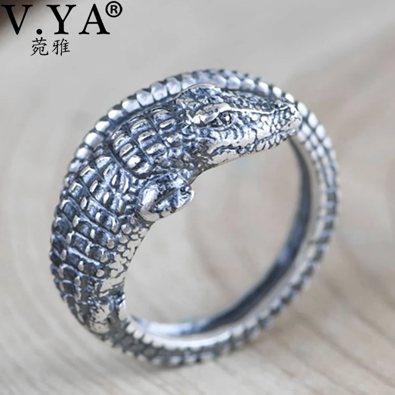 V-YA-925-Sterling-Silver-Crocodile-Ring-Alligator-Adjustable-Jewelry ...