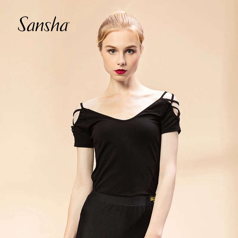 Sansha Audlt 여성 라틴 댄스 탑스 반팔 v넥 볼룸 차차 삼바 탱고 티셔츠 연습복, 70AI0030C|라틴어 ...