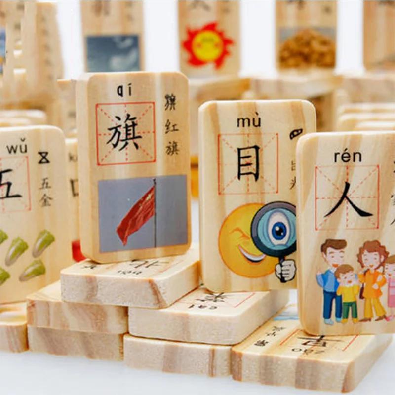 100-pcs-set-Used-as-Dominoes-game-Chinese-characters-wood-cards-with ...