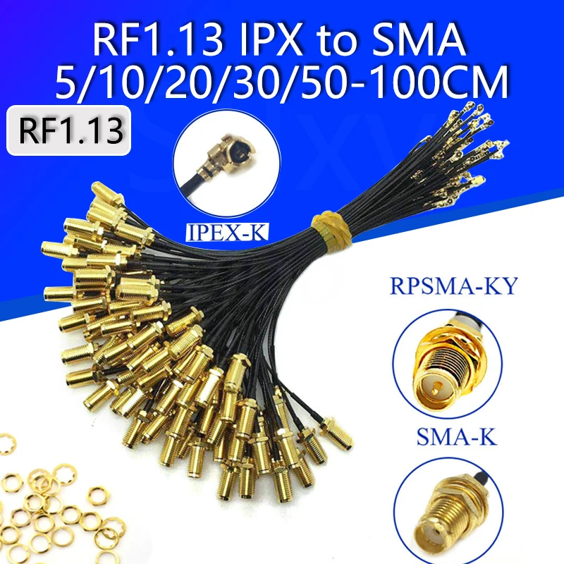 100Pcs SMA 커넥터 케이블 암 uFL/u.FL/IPX/IPEX UFL SMA 암 RG1.13 안테나 RF1.13 케이블 어셈블리 RP SMA K|커넥터 ...