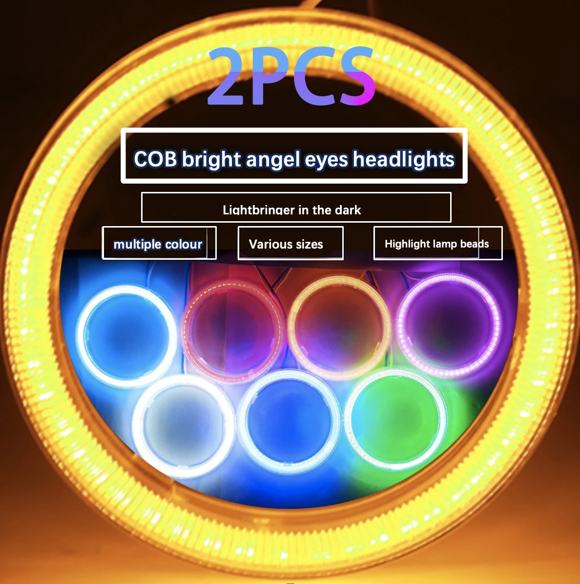 2PCS Super Bright Halo Rings COB LED Angel Eyes Headlight 60mm 70mm ...