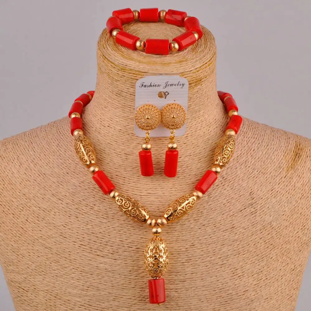 African Bead Cylindrical Red Jewelry Coral Bead Necklace India Fashion ...