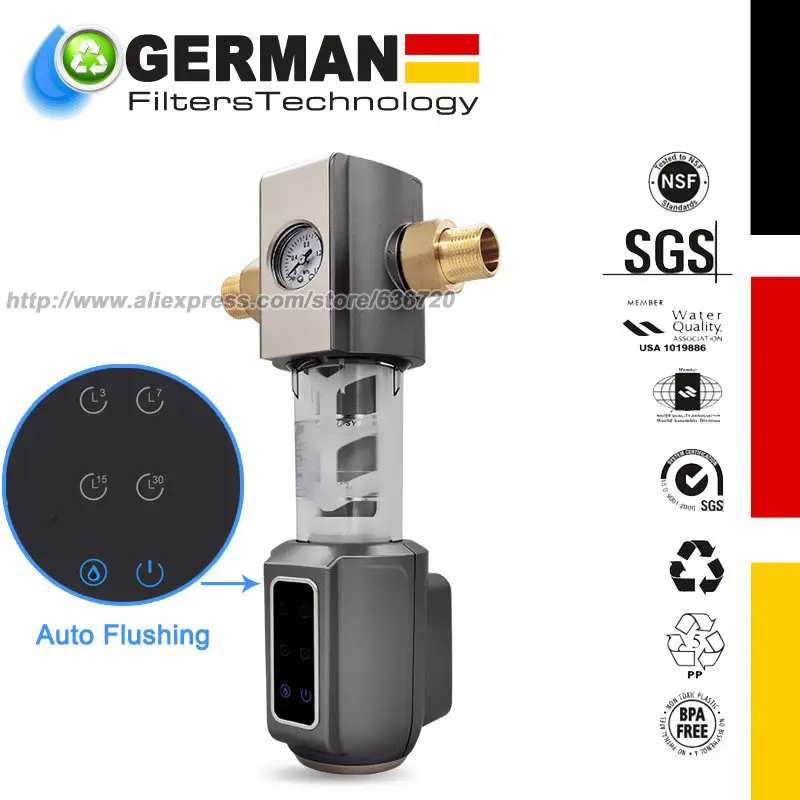 Auto Flushing Spin Down Sediment Water Filter, 40 Micron Reusable Whole ...