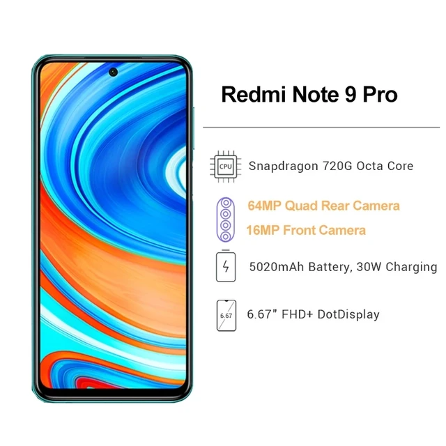Global Version Xiaomi Redmi Note 9 pro 6GB 64GB/128GB Smartphone Snapdragon 720G Octa Core NFC ...