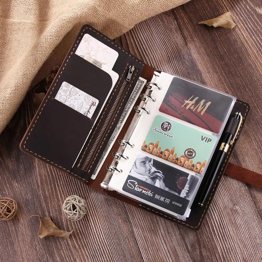 Handmade A6 Ring Binder Leather Journal Notebook - AliExpress