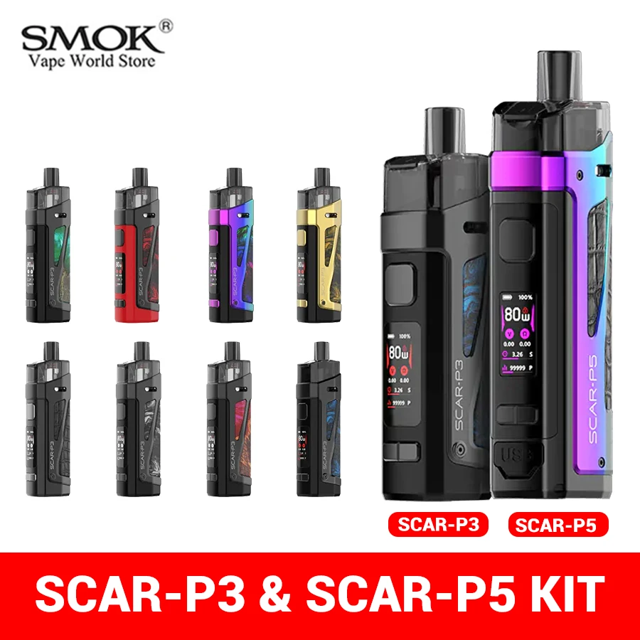 Vape Smok Scar-p5 Kit & Scar-p3 Kit Box Mod 80w Cartridge 5.5ml ...