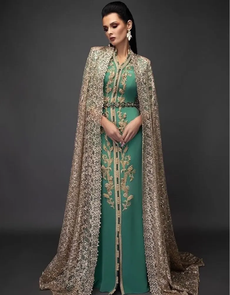 Moroccan-Caftan-Evening-Dresses-V-Neck-Lace-Embroidery-Muslim-Evening ...