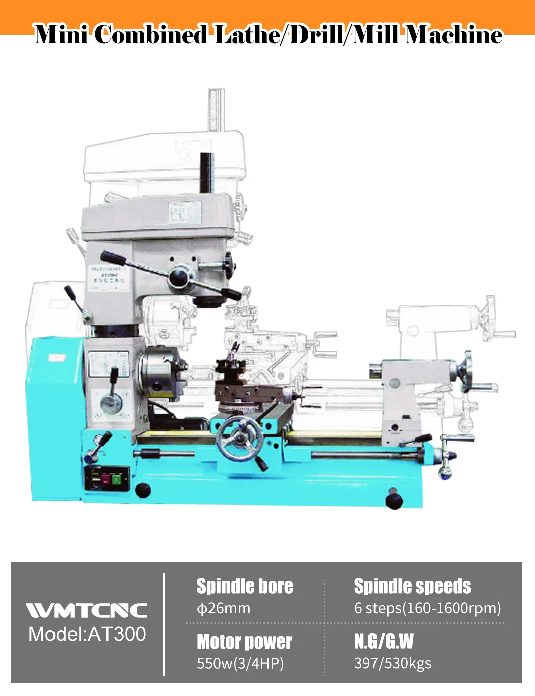 Buy New AT300 Combined Milling,drilling And Turning Lathe Machine ...