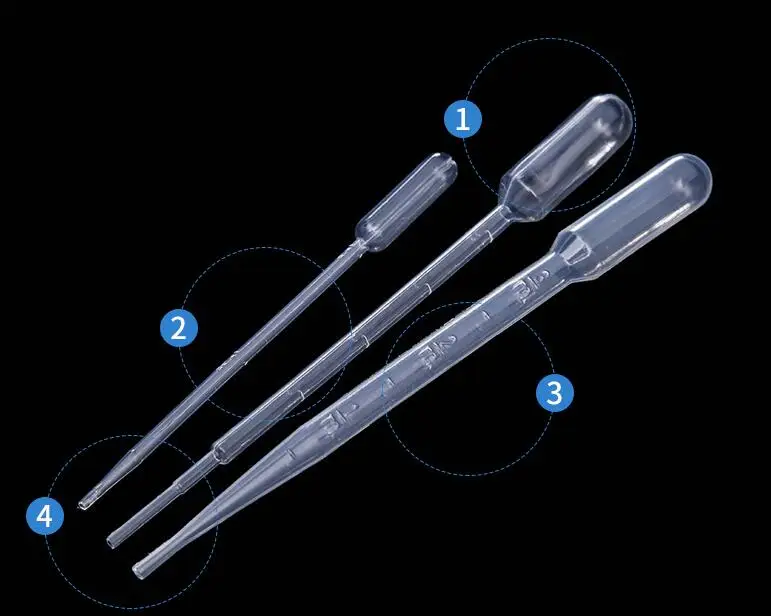 Pipeta de transferencia de plástico, gotero de polietileno de 100 ml/0,2 ml/1ml/2ml/3ml, 10 ...