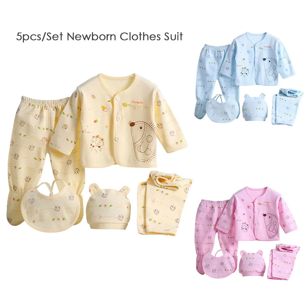 New Fashion Diverse Colors High Quality 5PCS Newborn Baby Boy Girl Cartoon Long Sleeve Tops+Hat ...