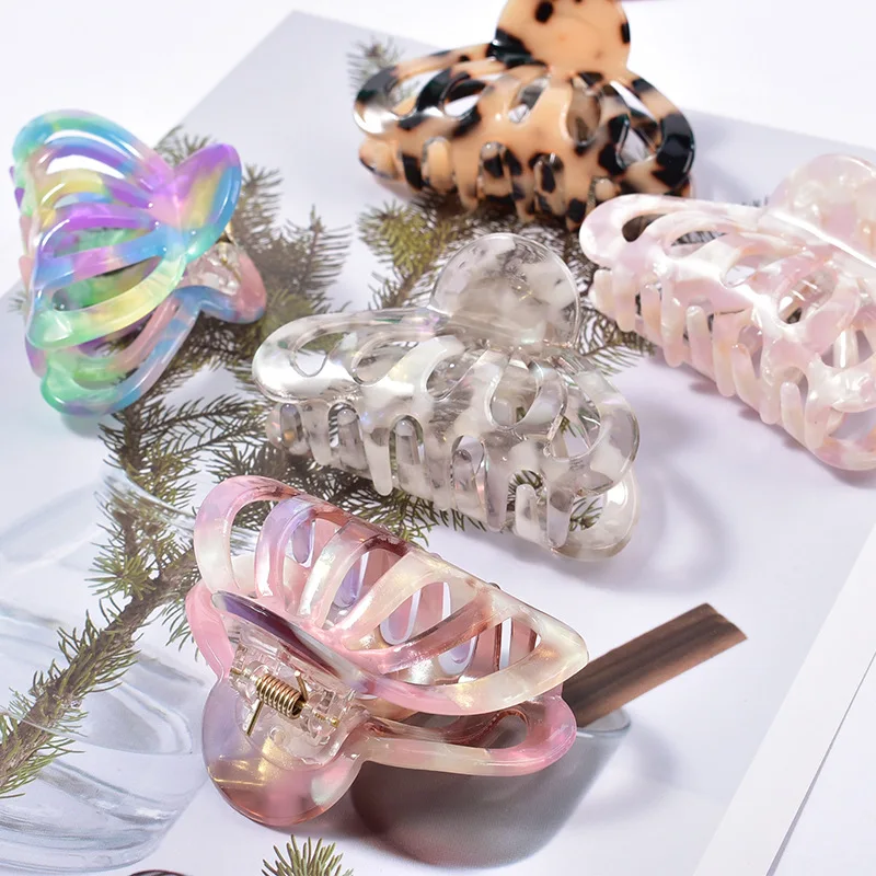 Acetate Leopard Floral Pattern Butterfly Shaped Hair Clips For Women ...