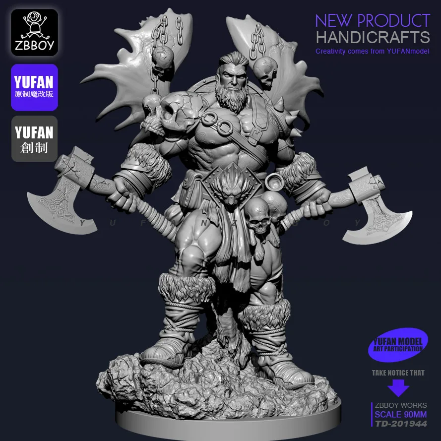 1/18 90mm Resin Kits Double Axe Warrior Resin Soldier Self-assembled Td ...