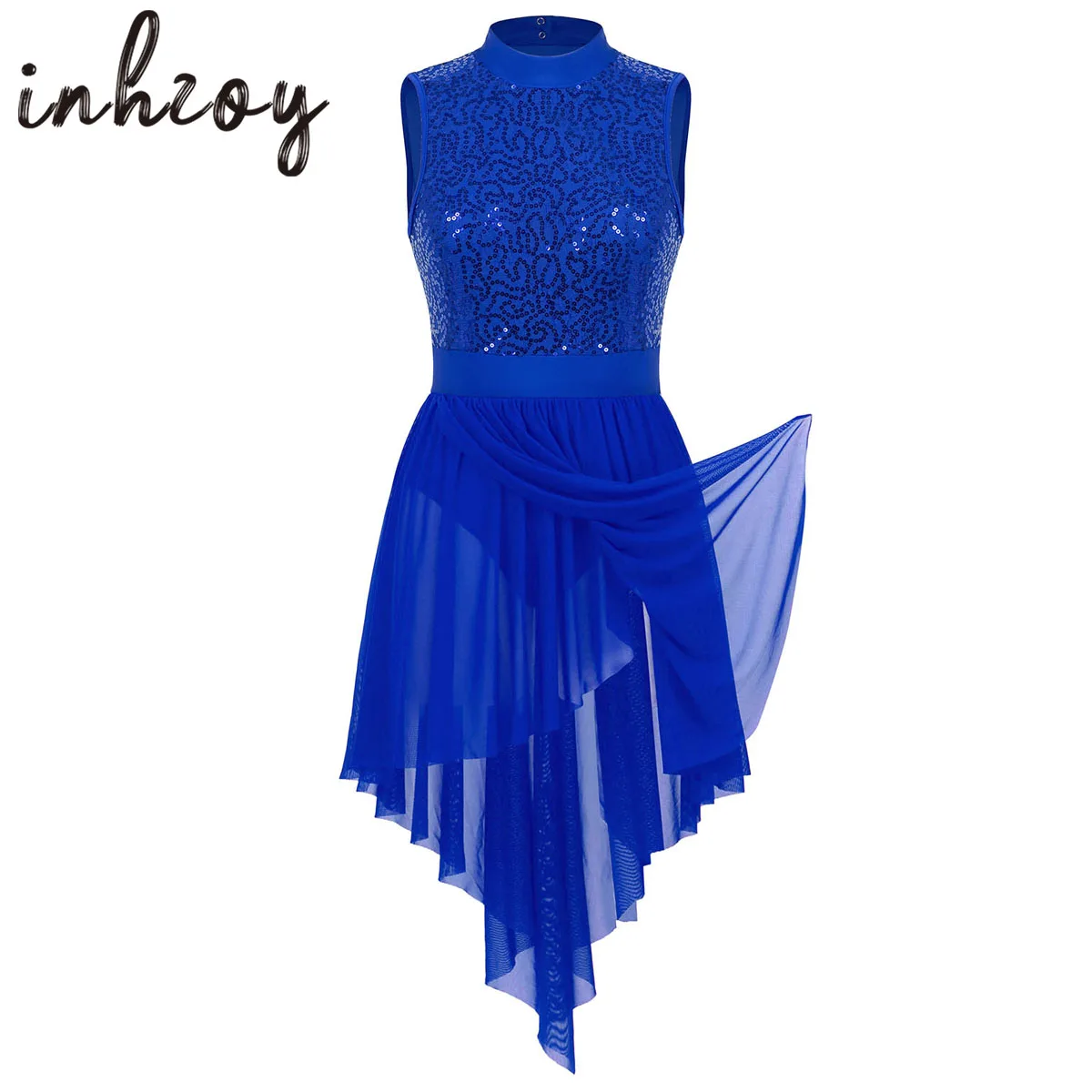 Women Shiny Sequins Gymnastics Leotards Halter Sleeveless Tutu Ballet ...