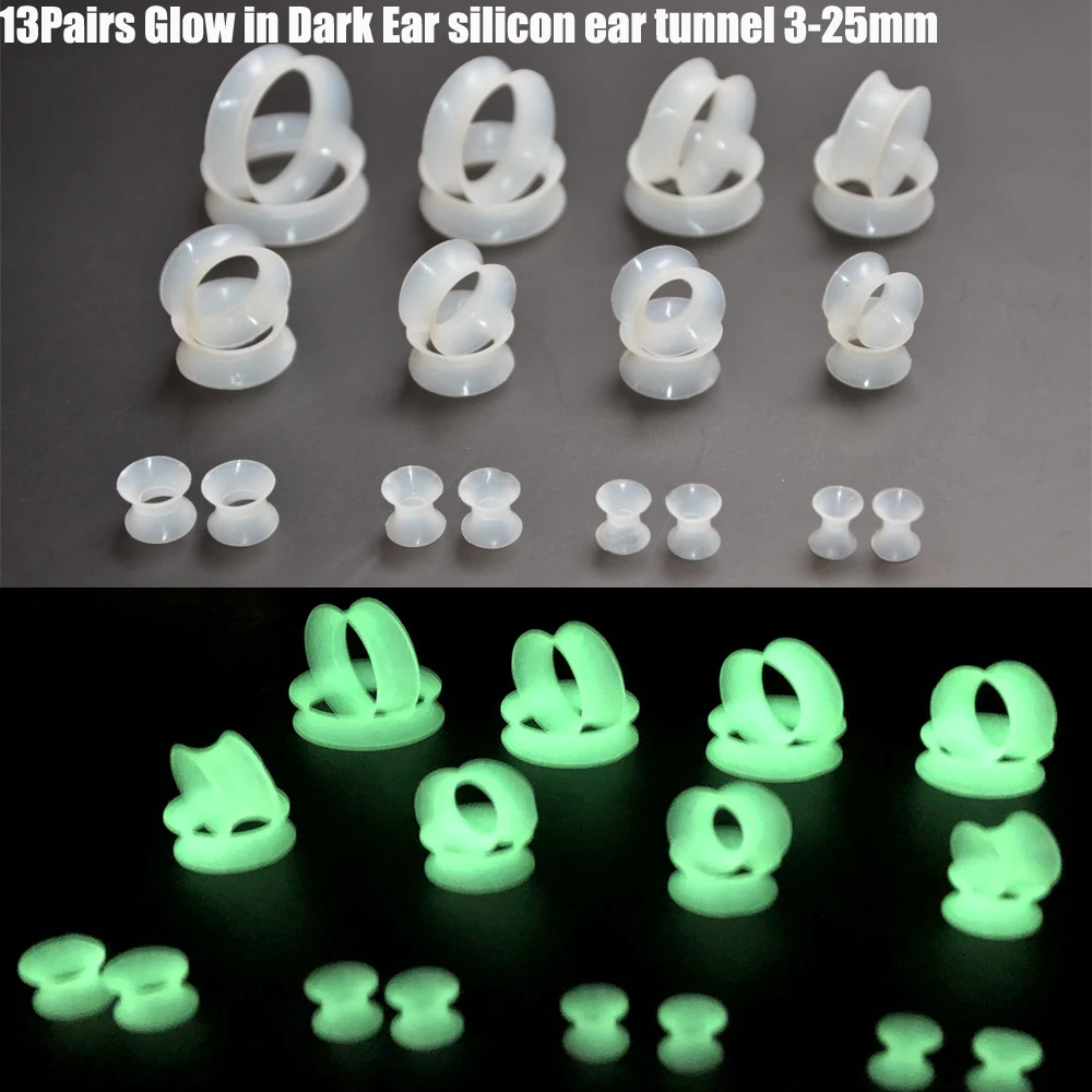 26Pcs 3 25mm Glow In The Dark Ear Flesh Tunnel Soft Flexible Double ...