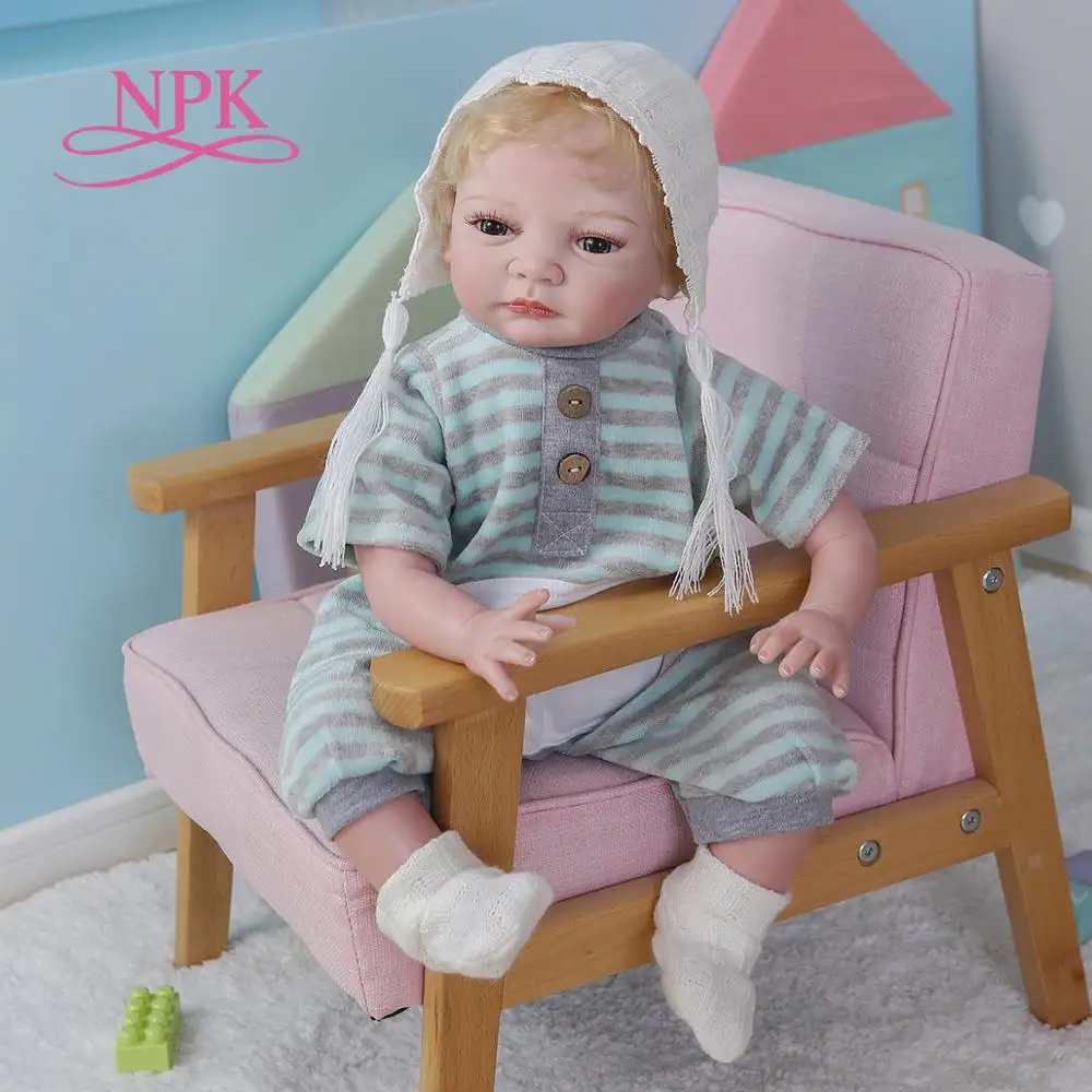 NPK 55CM baby in blond hair collectible art doll bebe doll reborn ...