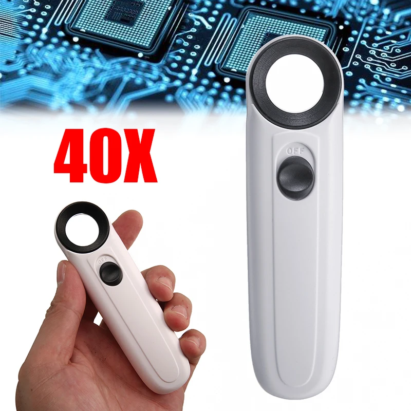 Handheld 40X Magnifying Magnifier Mini LED Acrylic lens Glass Jeweler ...