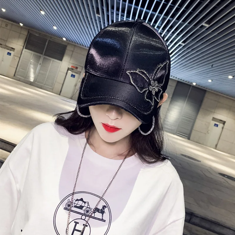 Shiny Rhinestone Butterfly Embroidery Women Baseball Cap Fashion Silk ...