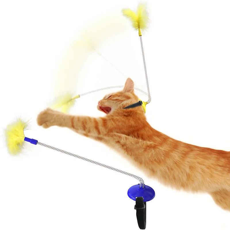 Cat-Self-excited-Collar-Neck-Toy-Spring-feet-with-Tap-Tease-Cat-Stick ...