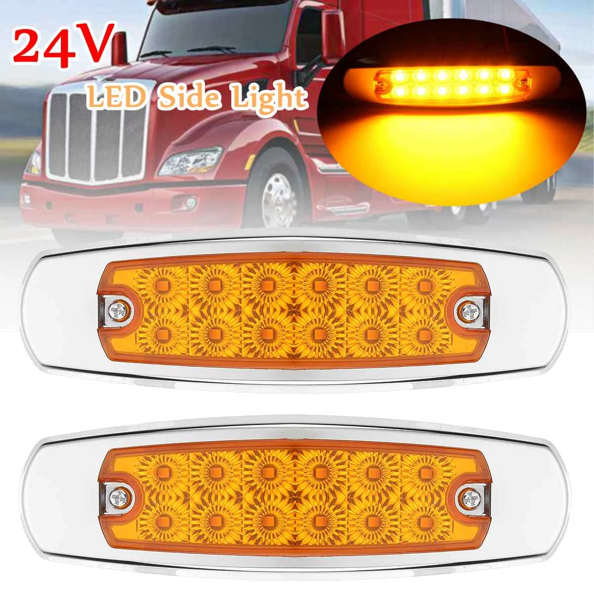 2pcs 24V LED Car Truck Side Marker Light Signal Lamp Clearance Light ...