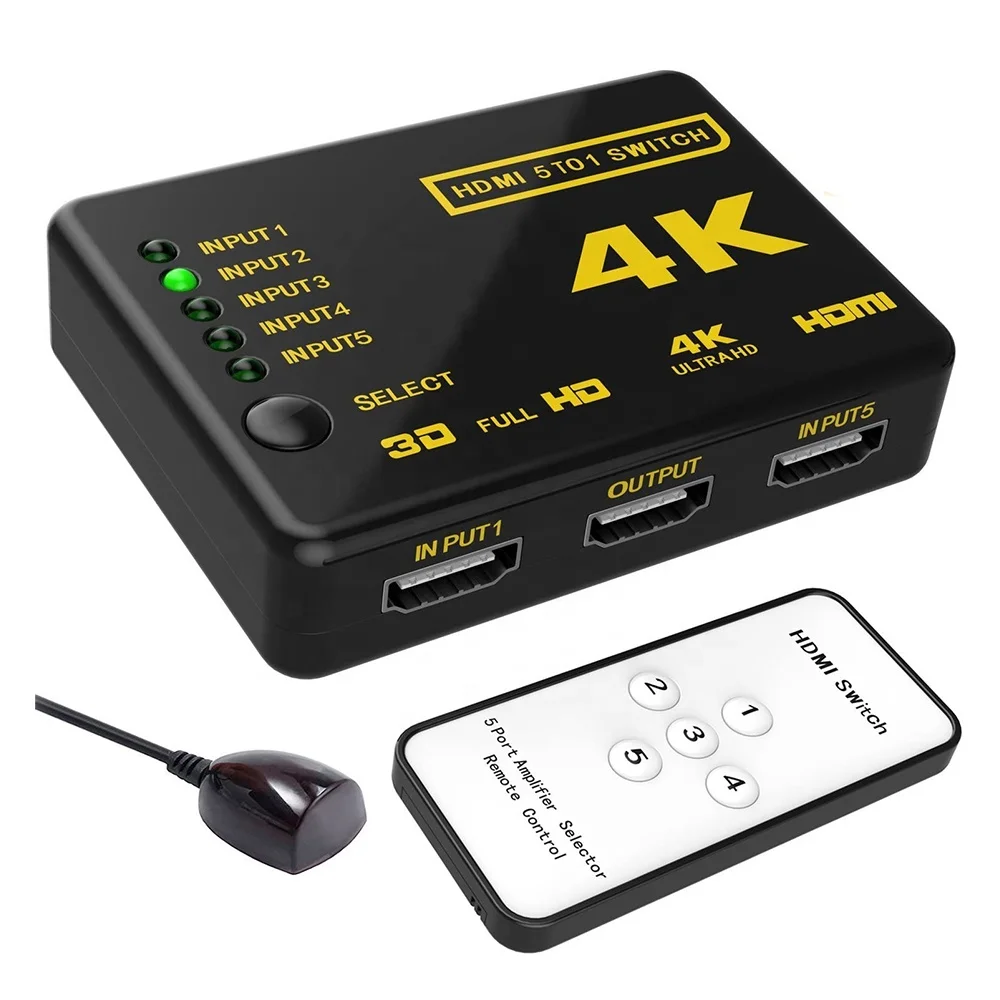 3d 4k Hdmi-compatible Splitter With Remote Control 5x1 Mini Hdmi ...