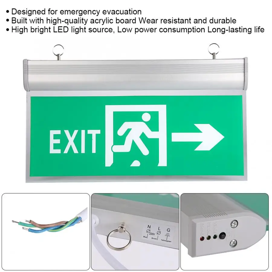Solar battery 110-220V Acrylic LED Emergency Exit Sign Lamp Evacuation ...