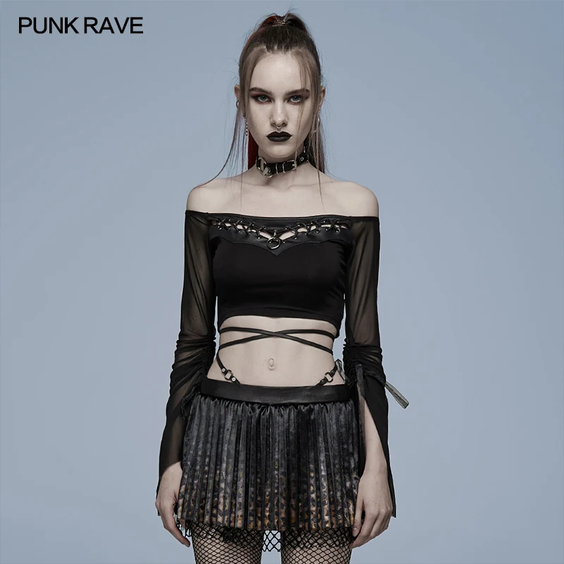 Punk-Rave-Rock-Gothic-cut-out-slash-neck-T-shirt-Sexy-Women-Top ...