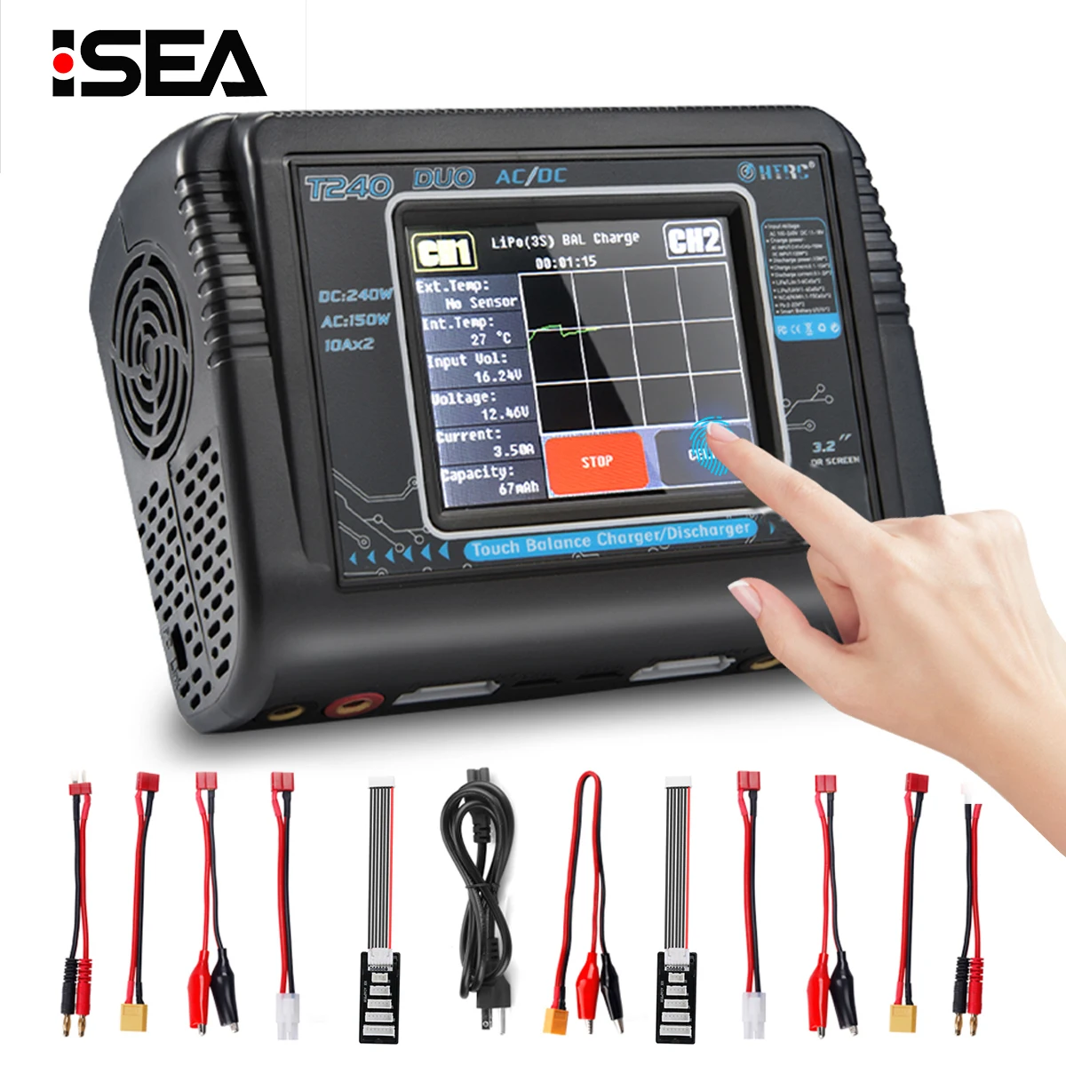 Htrc Lipo Lader T240/C240 Duo Ac 150W Dc 240W 10A Touch Screen Dual ...