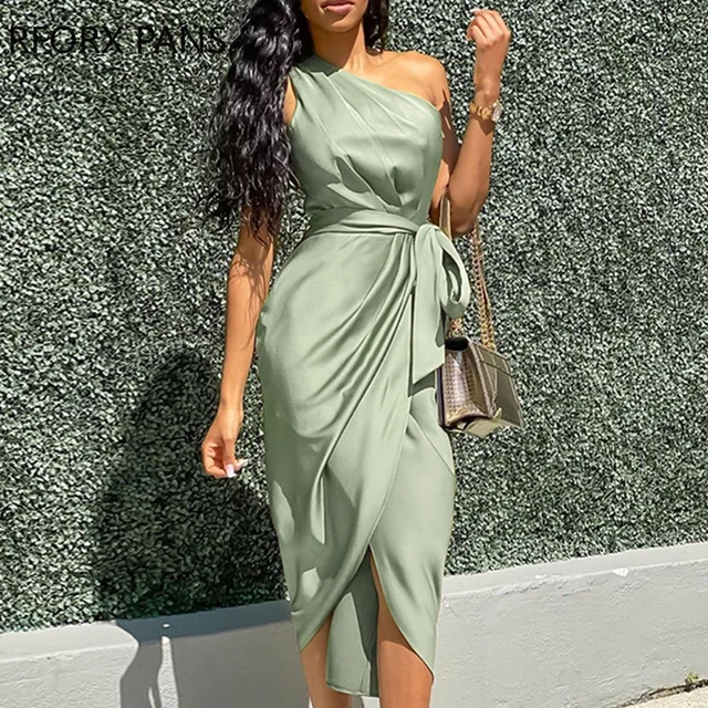 One Shoulder Ruched Design Party Dress Bodycon Dress
