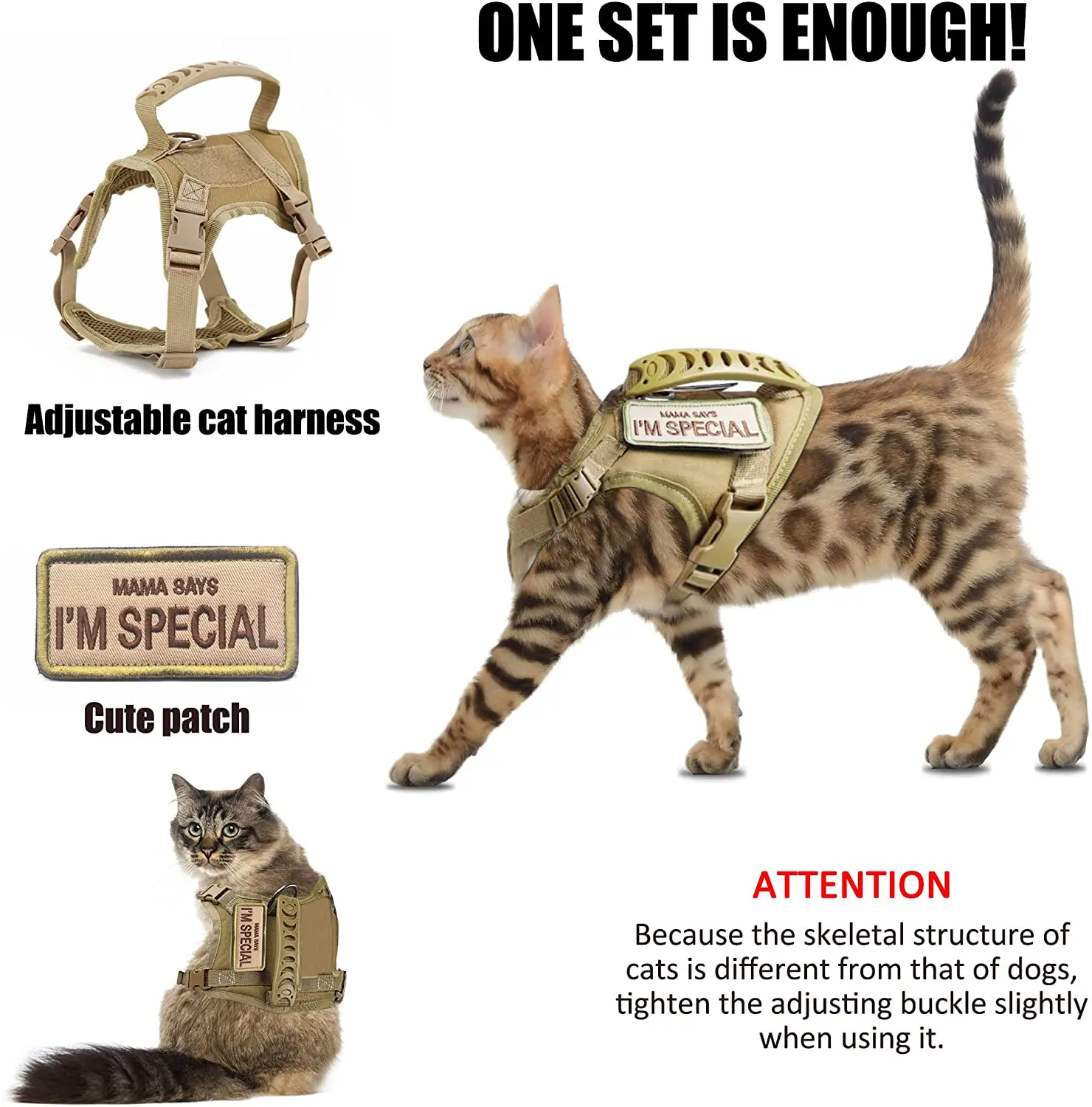 Tactical Cat Harness for Walking Escape Proof Adjustable Pet Vest ...