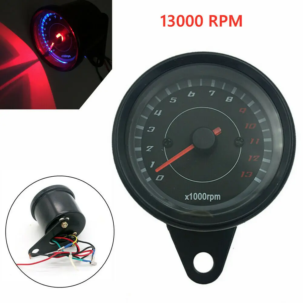 Motorcycle Tachometer LED Backlight Meter Gauge Rev Counter 0-13000 RPM ...