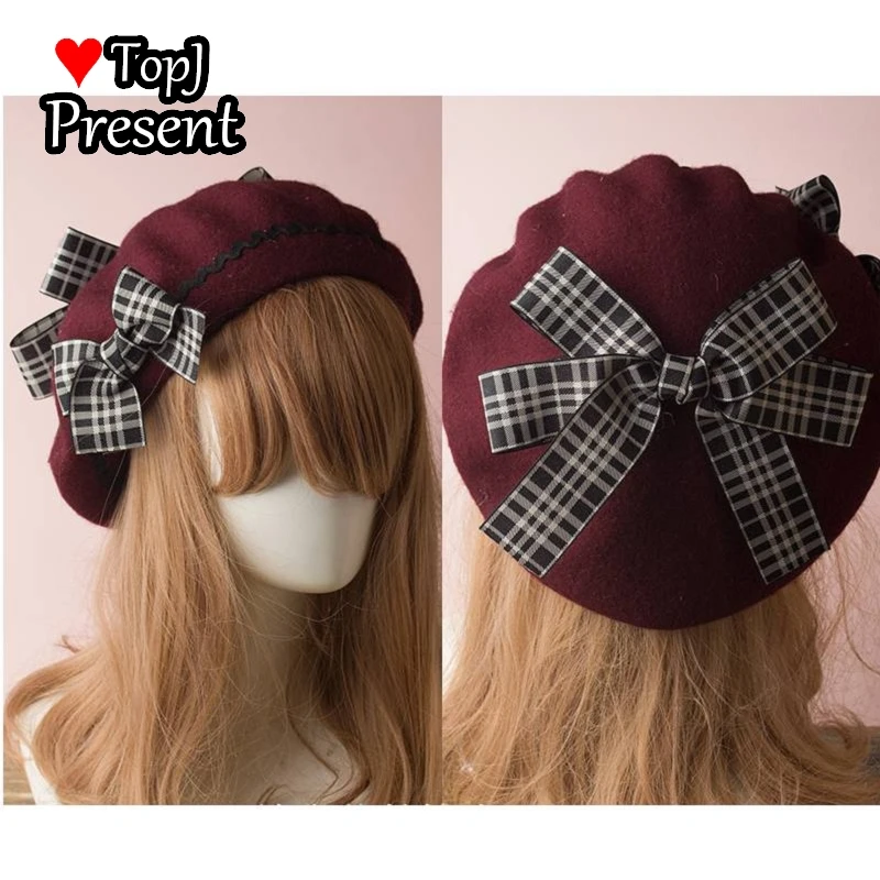 Japanese-Kawaii-Beret-Hat-Lolita-Teenage-heart-Sweet-Woolen-Handmade ...