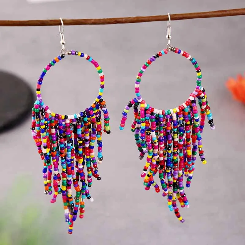 Bohemian Fashion Multicolor Beaded Handmade Drop Earrings For Women ...