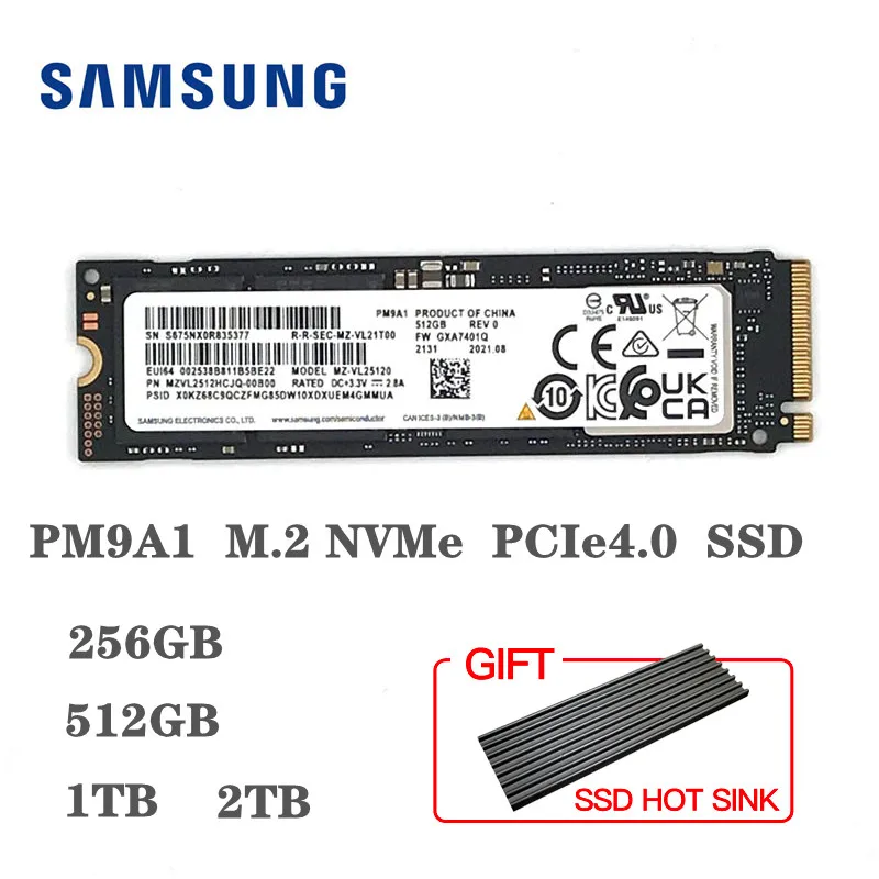 오리지널 삼성 M.2 SSD 256GB 512GB 1TB nvme pcie 내부 솔리드 스테이트 디스크, PM9A1 HDD 하드 ...