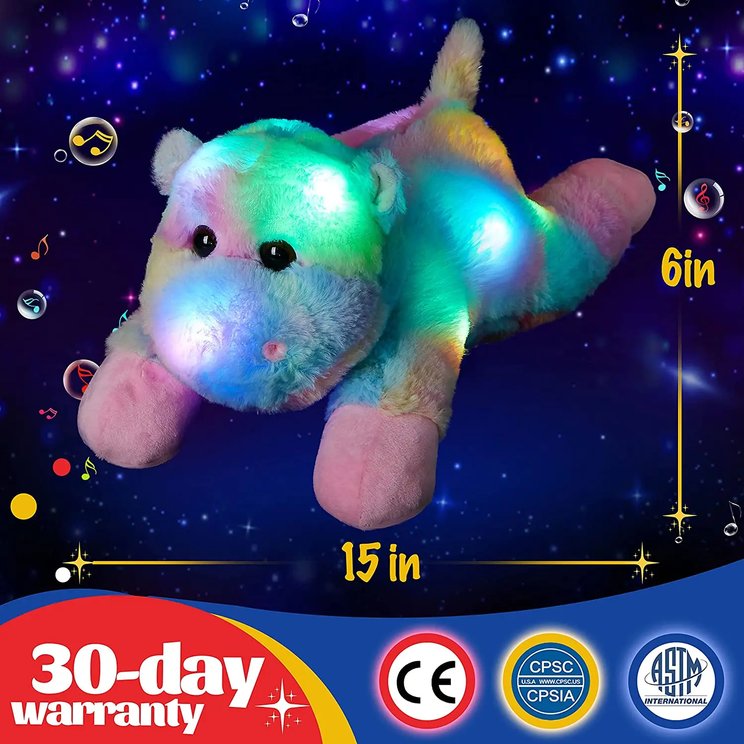 Glow-Guards-Musical-Light-up-Stuffed-Animals-Hippo-Rainbow-LED-Plush ...